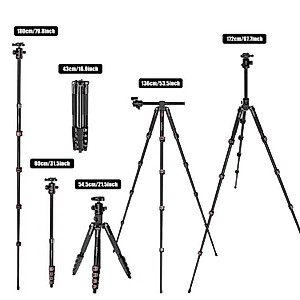 Portable and Stable Smvchen 70" Axis Horizontal Tripod Monopod for DSLR Cameras and Phone with 360°Ball Head and Rotatable Center Column 5-Section Aluminum Alloy Tripod Max. Load Capacity 10kg(Red)