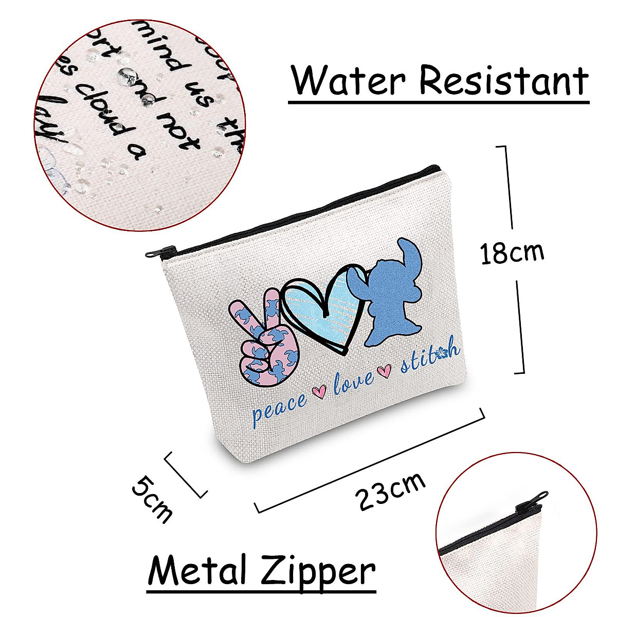 JXGZSO Cartoon Love Gift Hawaiian Bags Party Peace Love Cosmetic Bag With Zipper Movie Inspired Makeup Bag