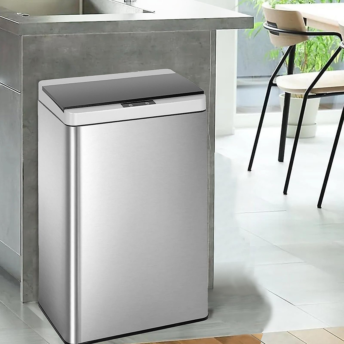 NiamVelo 13 Gallon Automatic Kitchen Trash Can with Motion-Sensing Lid,Plastic Bathroom Trash Can, Touchless High-Capacity Garbage Can Rectangular Trash Can with Lid (Grey)