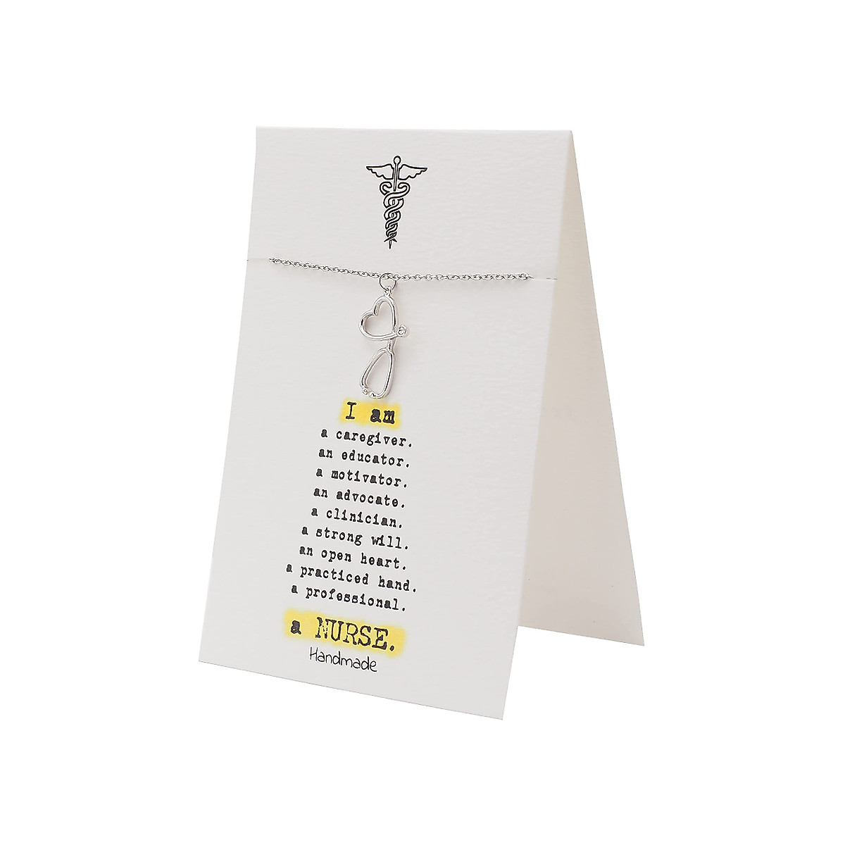 QUINNLYN & CO. Stethoscope Heart Pendant Necklace, Virtual Thanksgiving Gifts for Nurses and Caregivers, Nurse Necklaces for Women with Greeting Card Adjustable Chain 16" to 18" Silver Tone