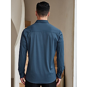 COOFANDY Men Formal Dress Shirt Long Sleeve Button Down Shirt Business Casual Shirt Deep Blue