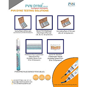 PVN Dyne Plus Pen for Surface Tension-Treatment Measurement (European Standards) Varity pack 8 Pen set (32,34,38,40,42,44,48,54 dynes) Blue