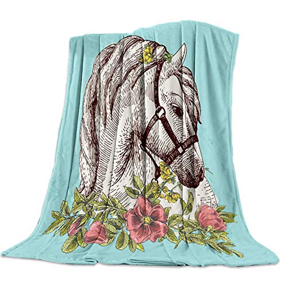 Fleece Blanket Throw Size Animal Boho Horse Poppy Wreath Equestrian Lightweight Super Soft Cozy Luxury Bed Blanket Microfiber for All Season Bed Couch Sofa 40 x 50 Inch