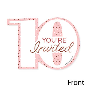 Big Dot of Happiness 10th Pink Rose Gold Birthday - Shaped Fill-In Invitations - Happy Birthday Party Invitation Cards with Envelopes - Set of 12
