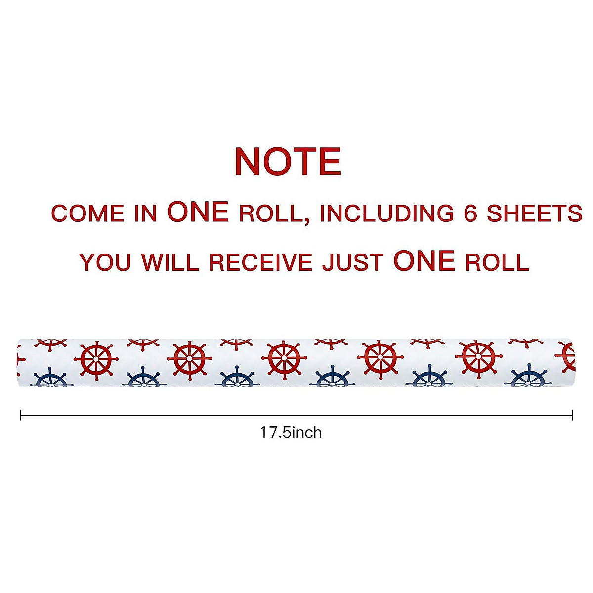 WRAPAHOLIC Wrapping Paper Sheet - Nautical Anchors Blue Design for Birthday, Holiday, Wedding, Baby Shower - 1 Roll Contains 6 Sheets - 17.5 inch X 39.3 inch Per Sheet