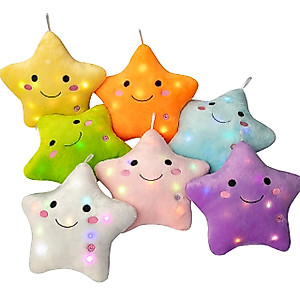 DearSun 13''Creative Twinkle Star Colorful Night Light Plush Pillows Light up Night Stuffed Toys Perfect for Birthday Christmas Holiday Valentines (Blue)
