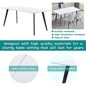 kevinplus 70'' White Dining Table Slate Kitchen Dining Table with Sintered Stone Top, Modern Mid-Century Rectangular Conference Table for Office, Living Room Dinner Table, Metal Legs, White & Gold