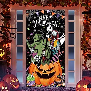 Halloween Decorations Christmas Nightmare Before Door Cover Jack Sally Gothic Banner Day of The Dead Halloween Decorations for Home Party
