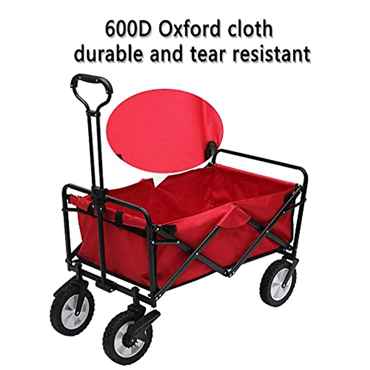 Collapsible Folding Wagon, Collapsible Utility Wagon, Outdoor Folding Cart Heavy Duty with All Terrain Wheels, Garden Cart with Safety Buckle and Side