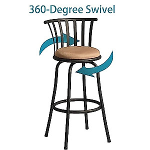 HOTATA Bar Stools Set of 2, 29" Industrial Counter Height Bar Chairs with Metal Back, Fabric Seat, Footrest, Sturdy Steel Frame, Swivel barstools for Bar, Dining Room, Kitchen, Party, Easy Assembly