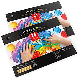ARTEZA 12x16 Inches Finger Paint Paper Pad, Pack of 2 Finger Pads, 25 Sheets Each, 54lb/80gsm Drawing Pad for Kids