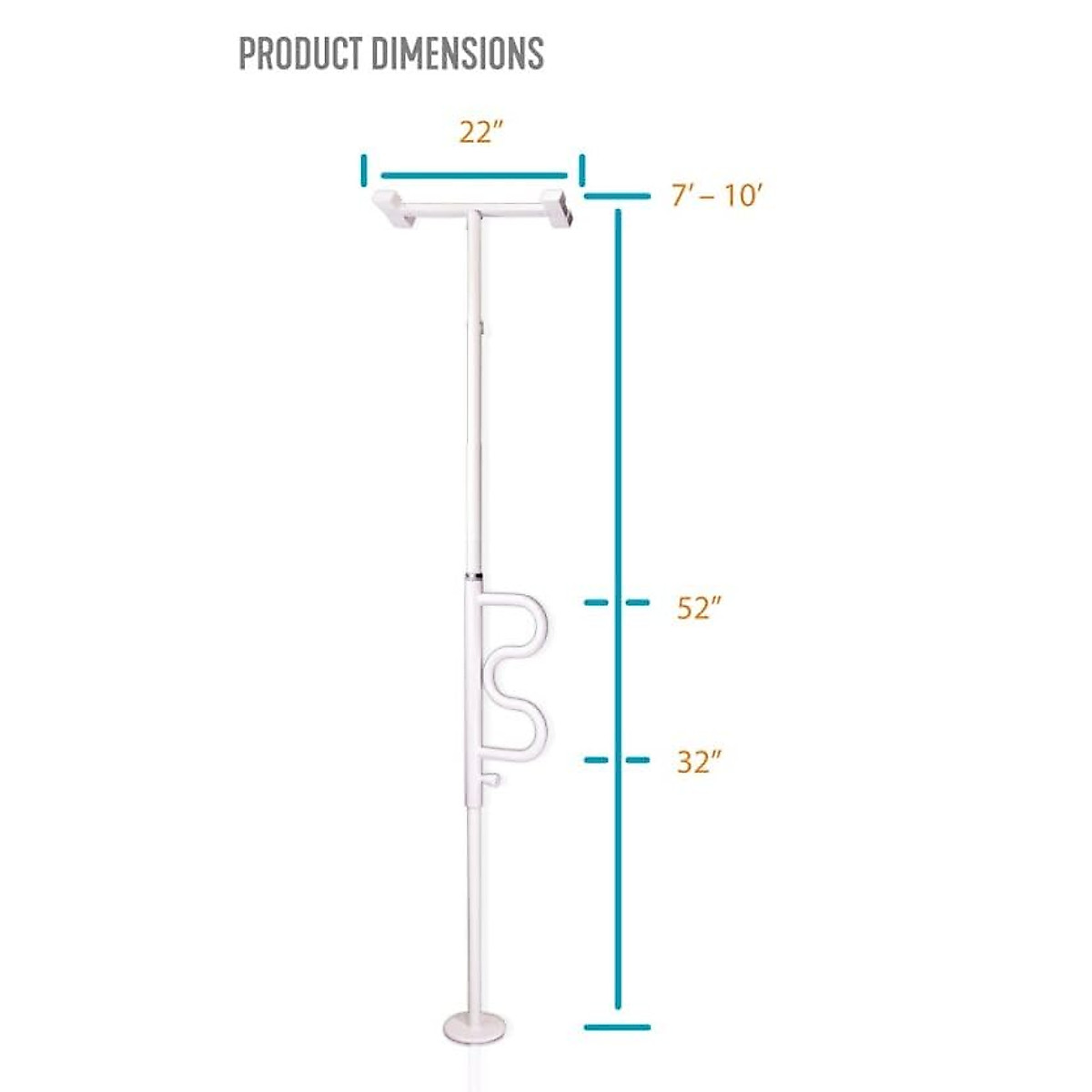 Stander Security Pole and Curve Grab Bar, Elderly Tension Mounted Floor to Ceiling Transfer Pole, Bathroom Safety Assist and Stability Rail, Iceberg White