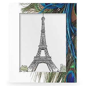 Peacock Feather 8x10 Picture Frame, Boho Wooden Photo Frame for Wall Mounting or Tabletop Living Room Bedroom Home Decor