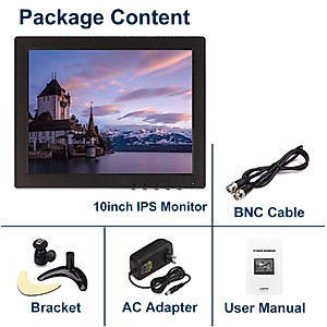 TPEKKA 10 Inch Security CCTV Monitor HD IPS 1024 x 768 Portable Mini TFT LCD Monitor BNC HDMI VGA AV Input for Computer PC FPV Screen DVR CCTV Cam Home Office Surveillance Raspberry Pi Gaming Display