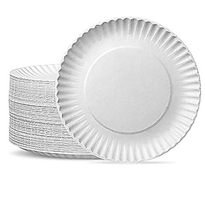 Comfy Package [300 Pack] Disposable White Uncoated Paper Plates, 9 Inch Large