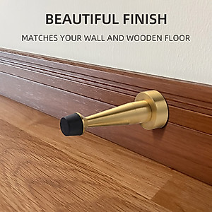 Solid Brass Door Stop, Decorative Door Stopper Wall Protector, Heavy Duty Door Stop with Rubber Bumper Tip for Wall Door Protection Sound Dampening, Brushed Gold Brass Plated