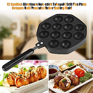 12 Cavities Takoyaki Grill Pan, Aluminum Non-stick Baking Takoyaki Grill Pan Plate Octopus Ball/Pancake Maker