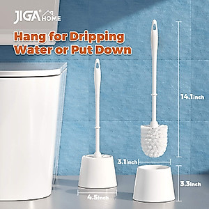JIGA 3 Pack Toilet Brush and Holder Set, Toilet Bowl Brush with Caddy Bathroom Stiff Bristles Toilet Scrub Brush, White