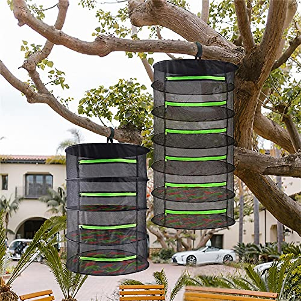 HYDGOOHO 6 Layer 2ft Herb Drying Rack Net Mesh with Green Zippers Hydroponics,Bonus Hook Drying Rack Herbs for Plant Bud Seed, Mesh Hanging Plant Dry,Herb Dry Net for Garden (6 Layer, Open Type)