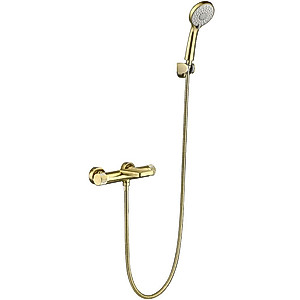 NBAAYIK Brass Hot and Cold Water Bidet Bathroom Hand Shower Bidet Toilet Sprayer Hygienic Shower Wall Mounted Bidet Tap Set with Booster Nozzle,Brushed Gold