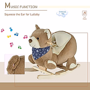 Qaba Kids Ride-On Rocking Horse Toy Bear Style Rocker with Fun Music & Soft Plush Fabric for Children 18-36 Months