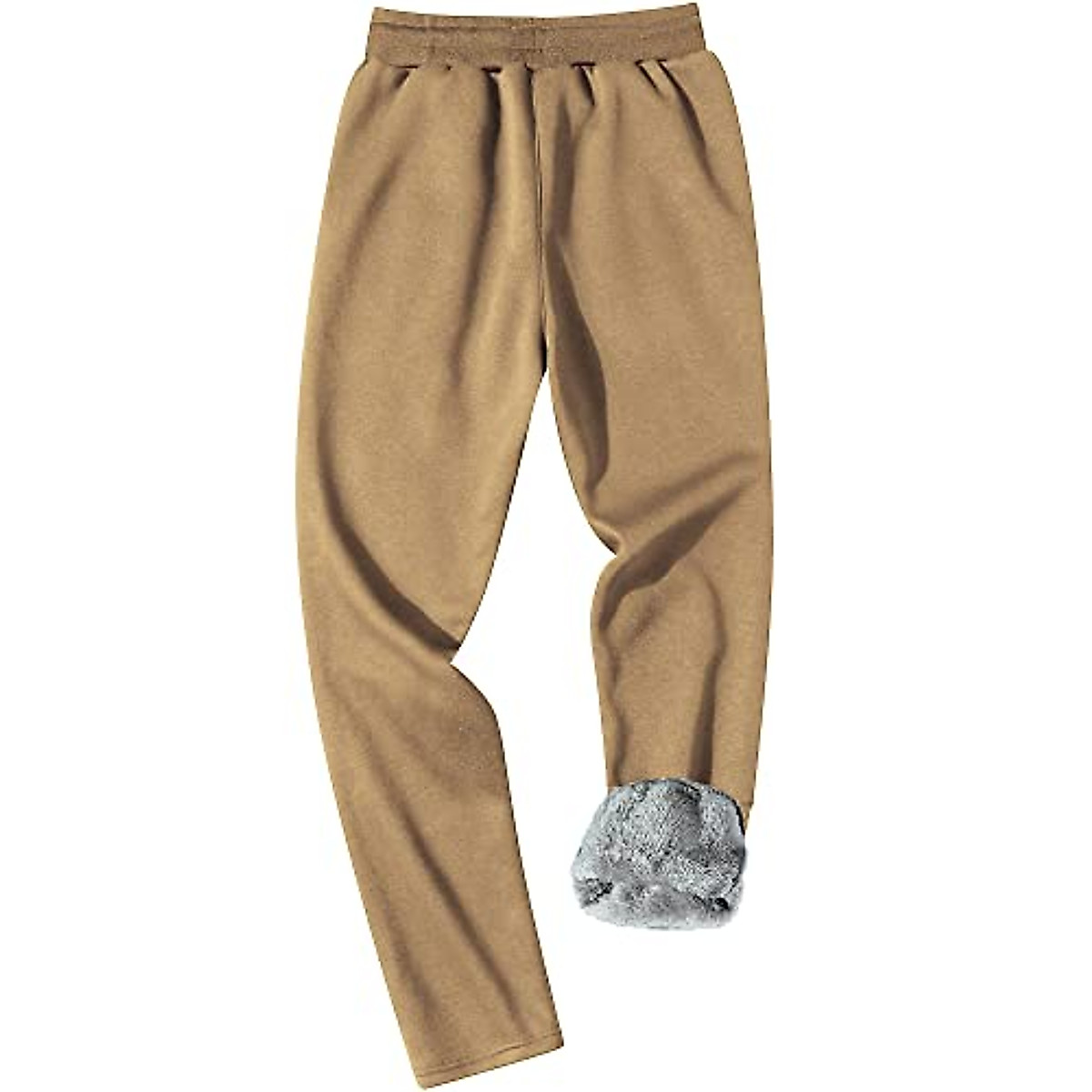 GXAMOY Men's Winter Fleece Pants Sherpa Lined Sweatpants Active Warm Thick Jogger Pants Khaki(906) L