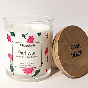 Pichwai - Masakali Collection from Casa Dekor. Handmade Lotus Scented Coconut Soy Wax Candle with Premium & Sustainable Ingredients. 7.5oz - Luxury Scented Candle