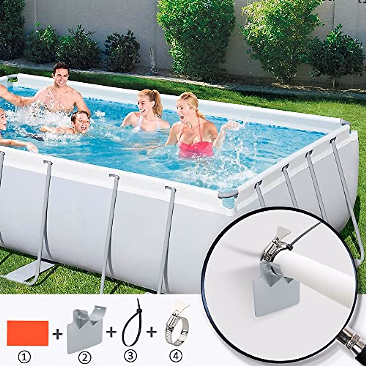 [4PCS]Swimming Pool Pipe Holders,Above Ground Swimming Pool Hose Support Brackets,Stainless Steel Hose Clamps for Anti Puncture,Be used for Anti Tear Preventing Pipes Sagging Accessory—grey