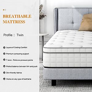 Gegcucey Twin Mattress, Innerspring Mattress with Breathable Foam and Pocket Spring for Motion Isolation, Medium Firm Hybrid Mattress in a Box (10 Inch, Twin)