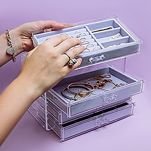The TopCherry Big Acrylic Jewelry Organizer with 4 Drawers, Earrings Organizer, Clear Jewelry Box, Rings Necklaces Bracelets Display Case, Gift for Women