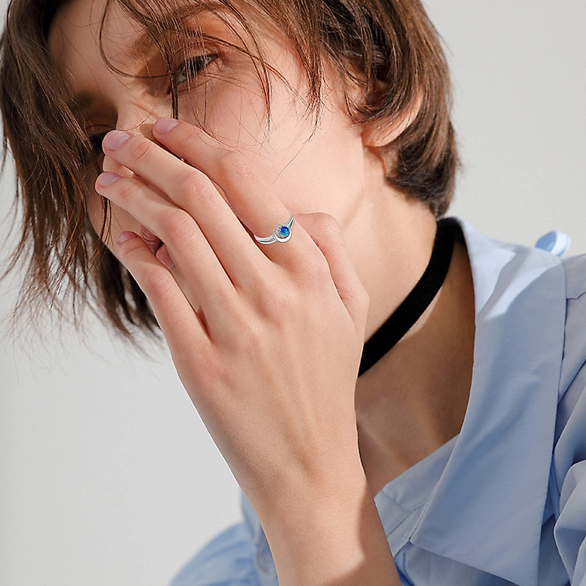 Moon Star Ring 925 Sterling Silver Mood Ring Color Change Rings Open Ring Adjustable Ring Gift for Women