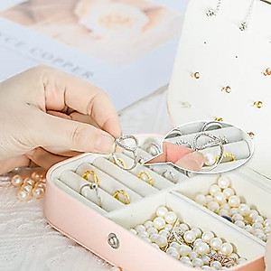 JOCOSA Travel Jewelry Box, Jewelry Organizer for Women Girls, Adjustable Storage Case for Earrings Necklaces Rings, Gift for Christmas Birthday Valentine's Day Mother's Day (Pink)