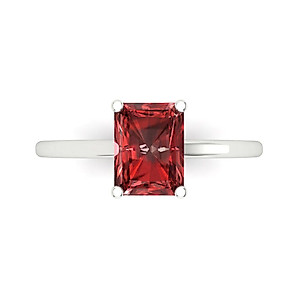 Clara Pucci 1.95ct Emerald Cut Solitaire Natural Scarlet Red Garnet 4-Prong Classic Designer Statement Ring 14k White Gold for Women