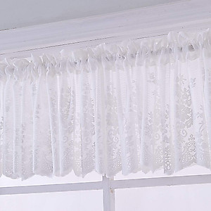 vctops Lace Sheer Kitchen Cafe Curtain Valance Floral Embroidered Rod Pocket Short Curtain for Small Window 1 Piece (51" x 16", White)