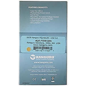 Kanguru FlashBlu30 – 32GB USB Flash Drive – Physical Write Protection Switch - Super Fast USB 3.0