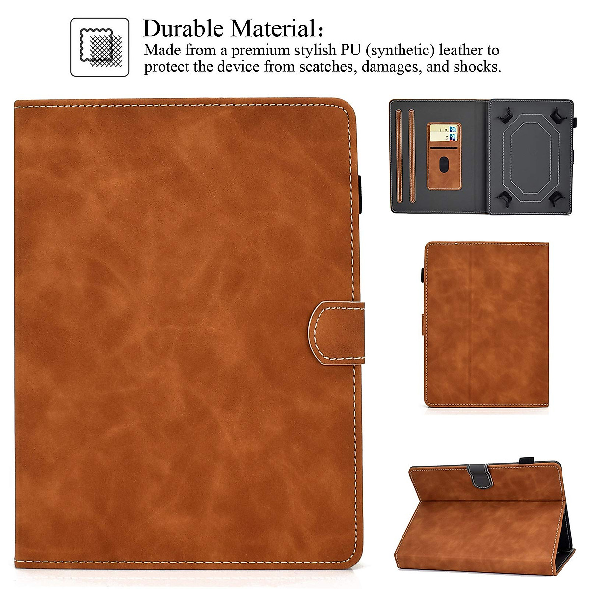 REASUN Case for 10.0 Inch Tablet, PU Leather Folding Stand with Card Slots Case for Galaxy Tab 9.6/9.7/10.1/10.4,iPad 9.7/10.2/10.5 inch,Kindle HD10 and More 10 inch Android Tablets, Brown