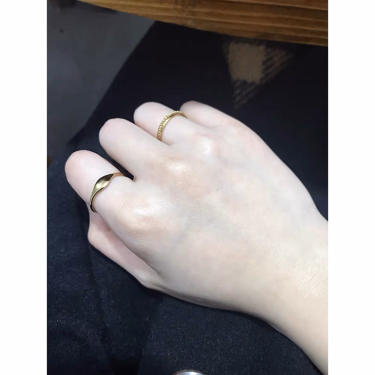 Kainier 1mm 14K Gold Plated Rings Stackable Arc Slim Signet Rings Thin Plain Statement Band for Women Pointer Finger Classic Ring Comfort Fit Size 5 to 10