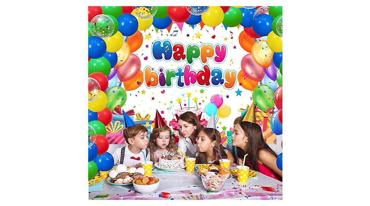Vibrant Birthday Backdrop for Kids - 10x8ft Balloon Decor
