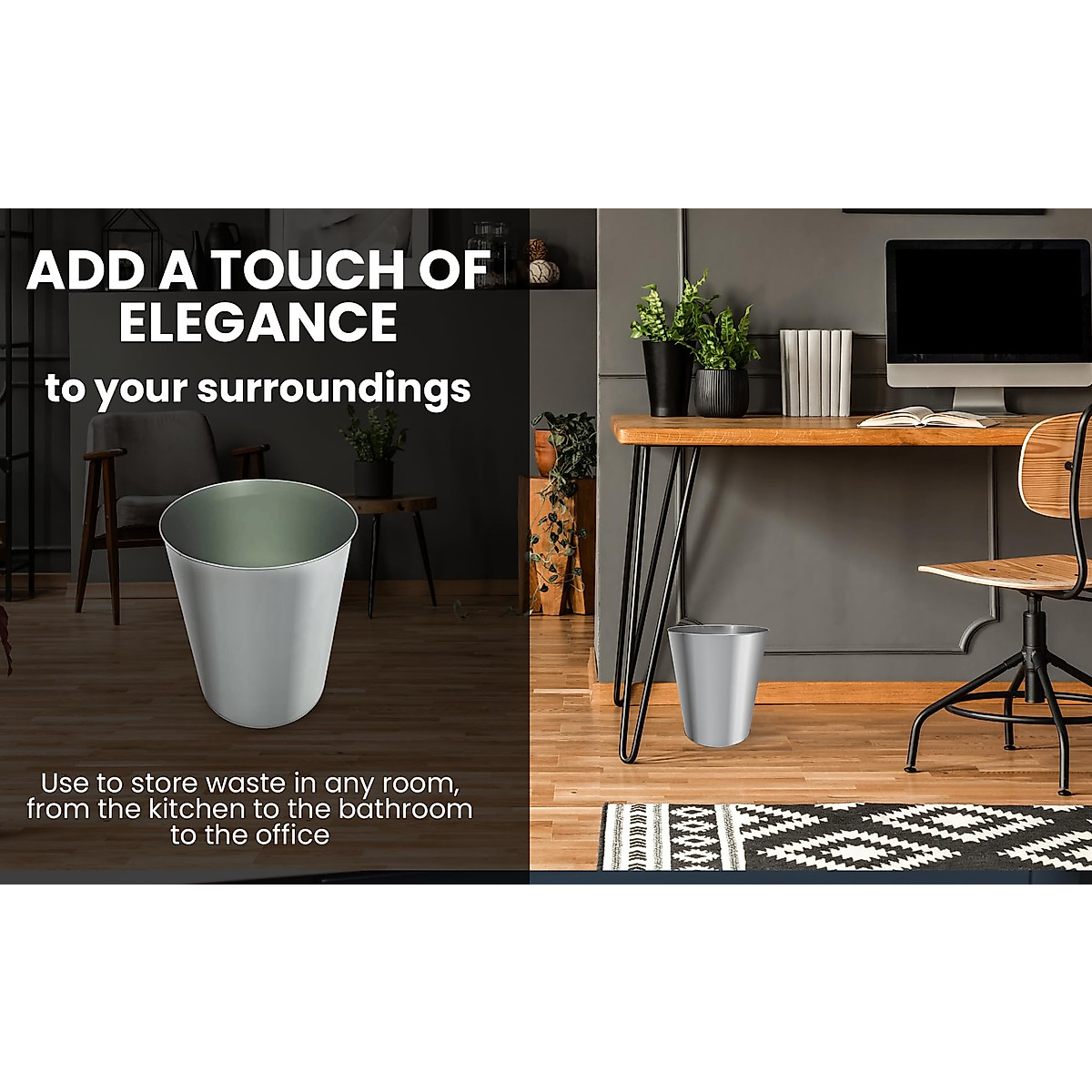 Shirin Packaging Metal Trash Can Small Metal Trash Can for Office Stainless Steel Bathroom Trash Can Garbage Recycle Bin Office Trash 9.4" x 9.4" x 10.9" Diameter 22cm - 8.6"