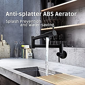 Allkorma Pot Filler Faucet Matte Black, Wall Mount Kitchen Stainless Steel Faucets, 19.7" Folding Stretchable Faucet, 2 Joint Swing Arm with 2 Handles