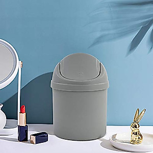 Zerdyne Plastic Mini Trash Can with Swing-Top Lid, 0.7 Gallon Tiny Garbage Can, Gray