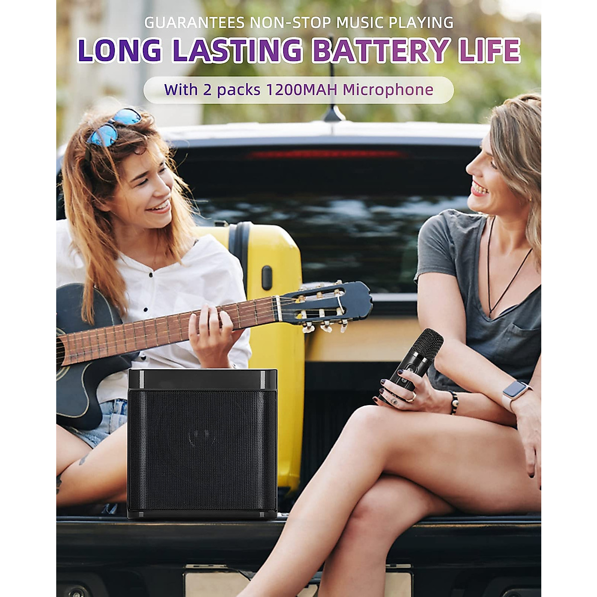 Mini Karaoke Machine for Adults and Kids,Portable Bluetooth Karaoke Speaker for TV, with 2 Wireless Microphones PA Speaker System for Indoor Outdoor Party, Family Party Singing (Elegant Black)