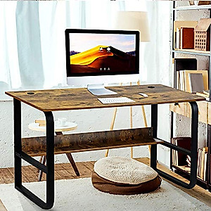 Jerry & Maggie - Computer Desk Home Office Desk Personal Work Station Desktop Cable Accessory Book Shelf Design Reading Writing Studying 55'' - Rustic Wood Tone