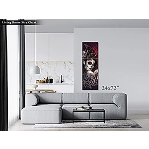 DAY OF THE DEAD GIRL CANVAS ART PRINT - Sugarskull Girl Painting Artwork with Crow, Roses, Timer Tattoo style Wall Art Gift - Sugar Skull Woman