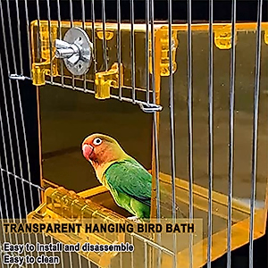 kathson Parrot Bath Box Hanging Bird Bathtub Tub Bath Acrylic No-Leakage Shower Box Bowl Cage Accessory for Small Pet Bird Parakeets Canary Cockatiel Budgies Lovebirds（Yellow）