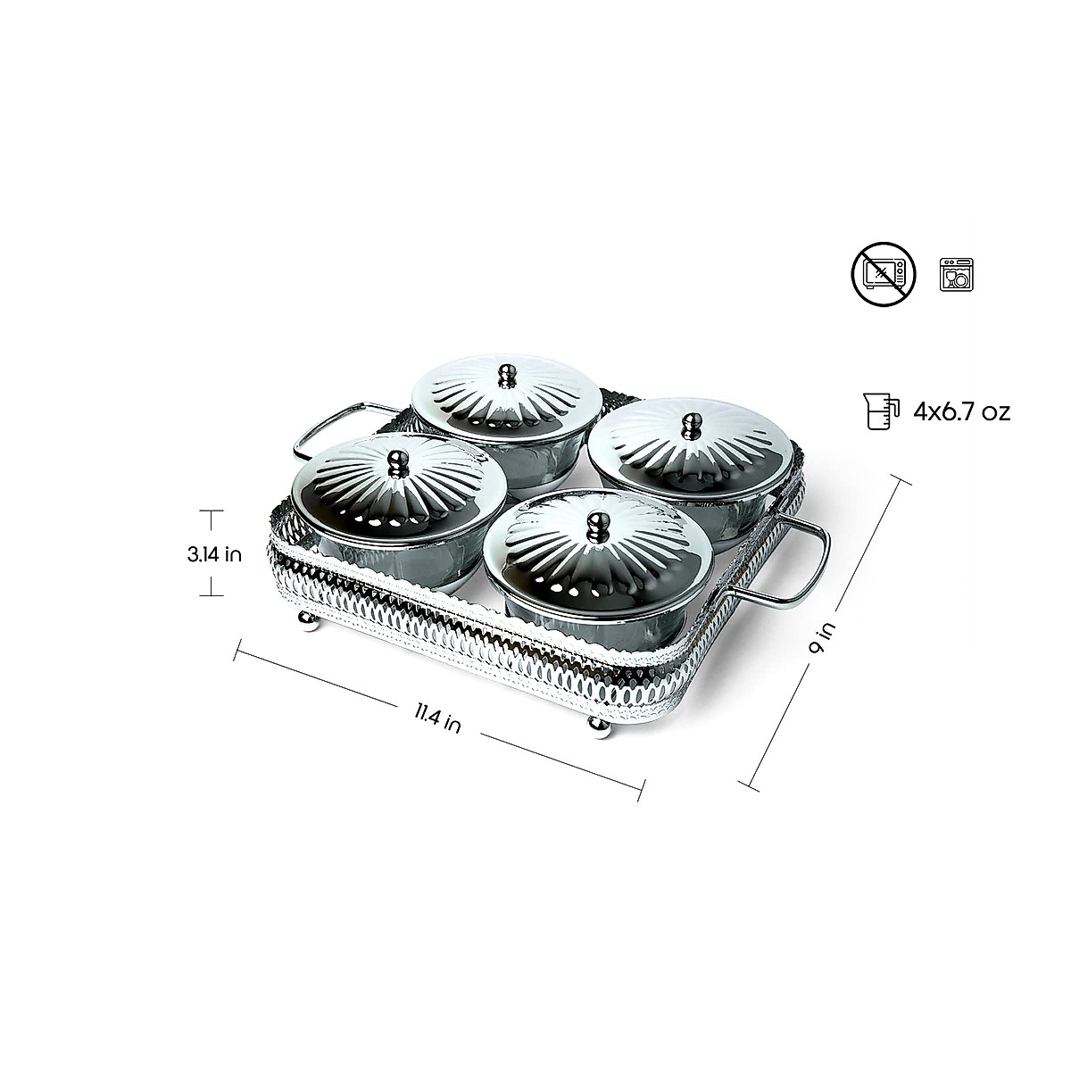 Regent Rigeli VICTORIA White Bronze plated 4 Compartment Party Set Stainless Steel square round with a metal cap 4 Compartment Serving Bowls for Candy, Nuts, Fruit, Veggies, pulses
