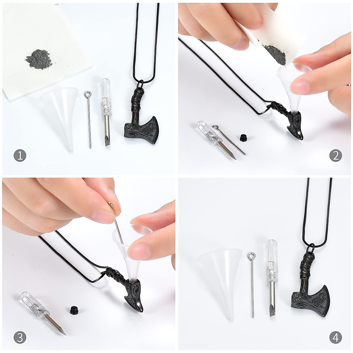 Thor Axe Cremation Jewelry for Ashes for Women Men Viking Jewelry Memorial Pendant Urn Necklace for Loved One Ashes Holder (Black)