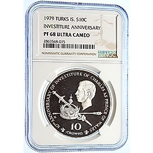 1979 1979 TURKS AND CAICOS 10Yr Prince Charles Proof A 10 Crowns PF 68 ULTRA CAMEO NGC
