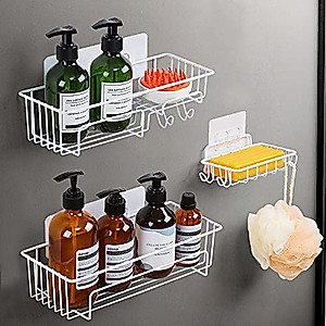 Liangding Shower Caddy 3-Pack Shower Shelf Organizer Stainless Steel Adhesive Kitchen Storage Shelves Rack with Soap Dish Razor Wall Mounted Bathroom Shower Storage Shelves for Inside Shower