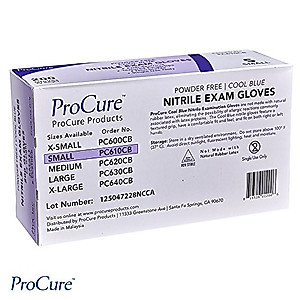 ProCure [200 Count Disposable Nitrile Gloves Small - Powder Free, Rubber Latex Free, Medical Exam Grade, Non Sterile, Ambidextrous - Soft with Textured Tips - Cool Blue